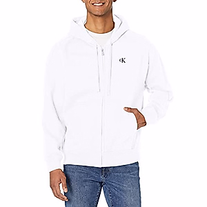 Calvin Klein Men's Relaxed Fit Archive Logo Fleece Full Zip Hoodie, Brilliant White, Large