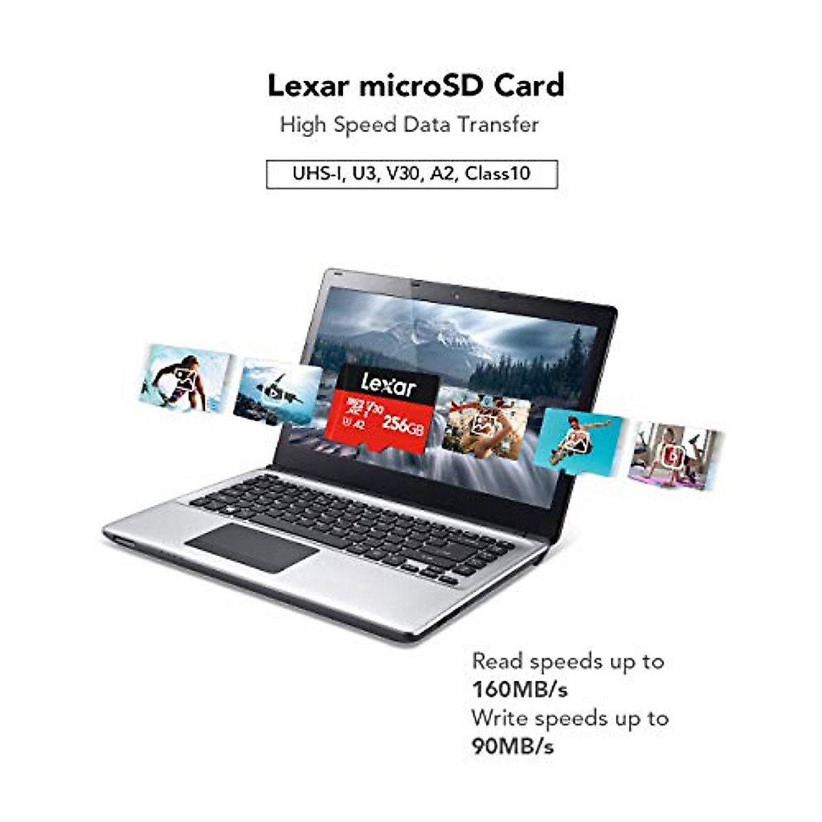 Lexar 256GB Micro SD Card, MicroSDXC Flash Memory Card with Adapter Up to 160MB/s, A2, U3, V30, C10, UHS-I, 4K UHD, Full HD, High Speed TF Card for Phones, Tablets, Drones, Dash Cam, Security Camera