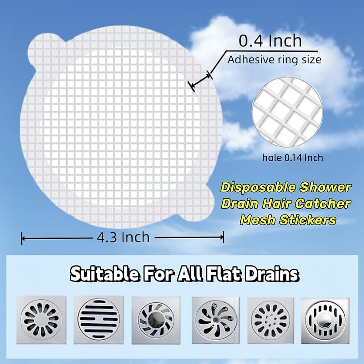 50 Pack, Banhey Round Disposable Shower Drain Hair Catcher, Floor Drain Sticker,Bathroom, Laundry Room, Bathtub, Kitchen, Sink, Drain Cover for Human and Pet Hair (50 PCS)