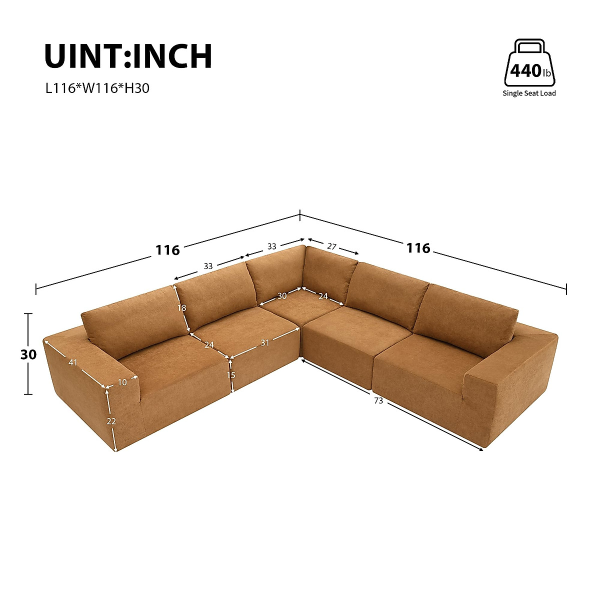 VASOENY 116 X 116'' Modular L Shaped Sectional Sofa, Oversized Luxury L Shaped Couch, Upholstered Foam-Filled Modern Corner Sofa for Living Room, Office, Apartment