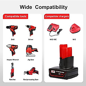 THISS 2Pack 12V 6.0AH 48-11-2411 Replacement Lithium-ion Battery for Milwaukee M 12 Battery XC 48-11-2440 48-11-2402 for Milwaukee 12v Battery