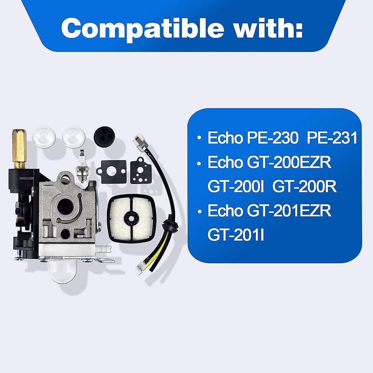 Carburetor Kits with Air Filter Fits for Echo PE-230 PE-231 GT-200EZR GT-200I GT-200R GT-201EZR GT-201I and more models Replaces A021004700 A021000722 A021000723