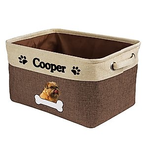 MALIHONG Personalized Dog Brussels Griffon Bone Decorative Storage Basket Fabric Rectangle Toy Box with 2 Handles for Organizing Closet Garage Clothes Blankets Brown and White