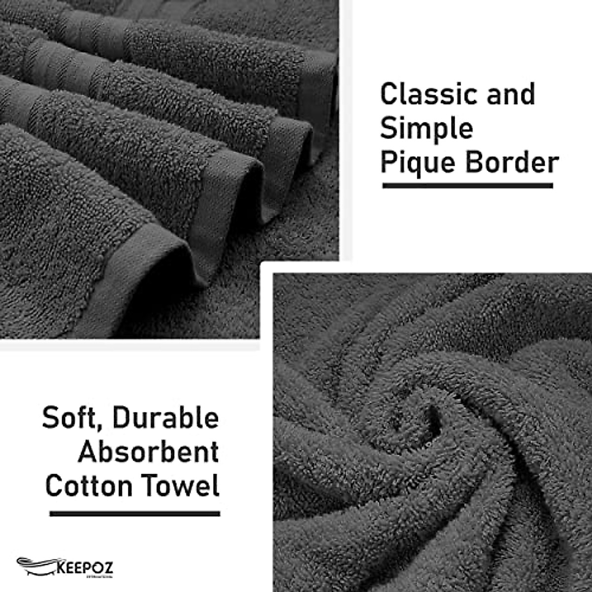 KEEPOZ 4 Piece Bath Towels Set, Premier Cotton 600GSM, (30x54 Inches) Extra Large, Lightweight, and Highly Absorbent Quick Drying Luxury Bath Towels Set for Bathroom, Gym, Spa and Hotel (Grey)