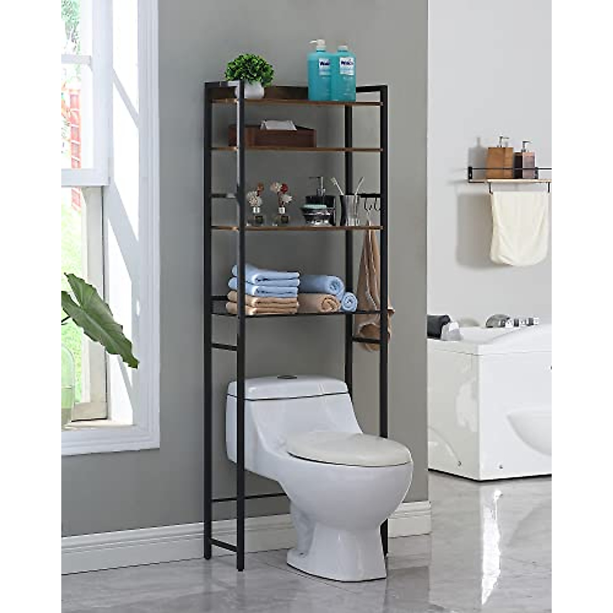 Kavonty Over The Toilet Storage Rack, 4-Tier Bathroom Space Saver with Adjustable Shelves,Freestanding Bathroom Organizer, Bathroom Organizer for Bathroom, Bathroom Toilet Rack,Rustic Brown