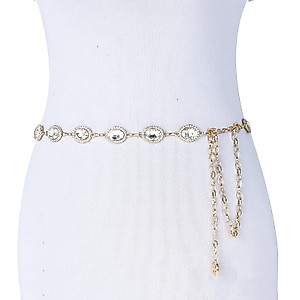 ILuvatar white glass diamond chain belt metal diamond belt women's dress metal belt women's western style belt women's belt oval decoration