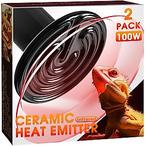 Ceramic Heat Emitter for Reptiles, 100W Heat Lamp Bulb, Ceramic Reptile Heat Bulb Black, No Light Emitting Heat Lamp for Amphibian Pet, Heat Bulb for Bearded Dragon Turtle Snake Lizard, 2 Pack