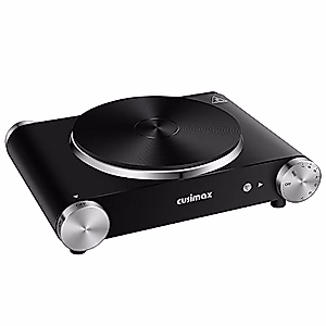 CUSIMAX Electric Hot Plate for Cooking Portable Single Burner 1500W Cast Iron hot plates Heat-up in Seconds Adjustable Temperature Control Stainless Steel Non-Slip Rubber Feet Upgraded Version B101