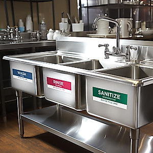 5 Pack Wash Rinse Sanitize Sink Labels, Waterproof Sticker Signs, 3 Compartment Sink Labels - Restaurant Supplies, Food Truck Supplies, Dishwashing Sign Wash Station
