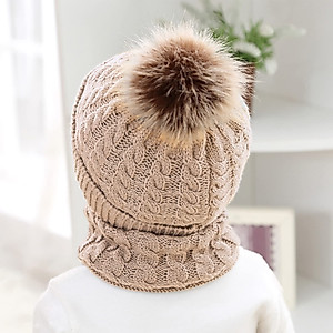 3Pcs Baby Beanie Hat Scarf Gloves Set Infant Knitted Cap Winter Warm Gloves Toddler Neck Warmer for Boys Girls 0-3 Years (Khaki)