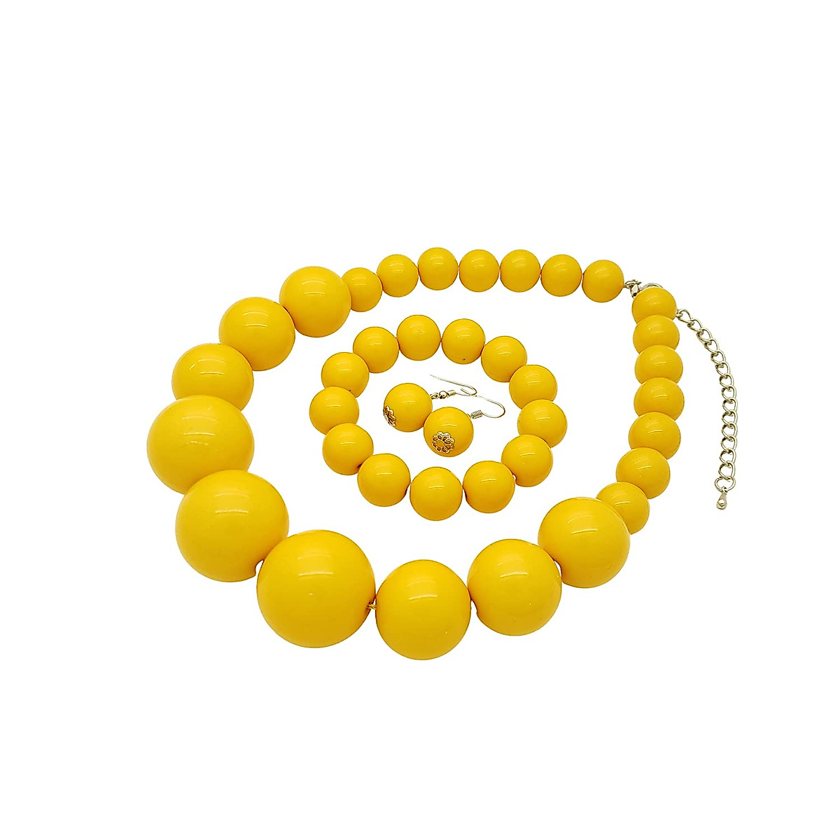 BA UNIQUE FASHION Women's Chunky Large Simulated Pearl Statement Necklace, Bracelet, Earring Set (Cyber Yellow)