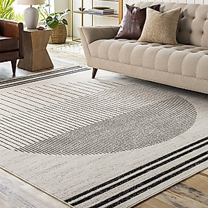 Mark&Day Area Rugs, 5ft Round Neerbosch Modern Light Gray Area Rug, Grey Black White Carpet for Living Room, Bedroom or Kitchen (5'3" Round)