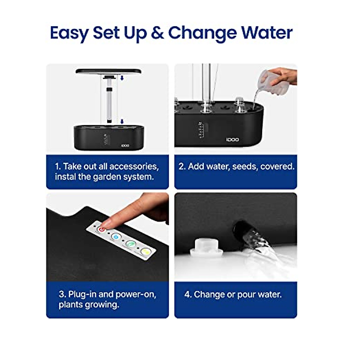 iDOO Hydroponics Growing System, 10 pods Indoor Herb Garden with LED Grow Light, Auto Timer Smart Garden, Water Shortage Alarm, 15'' Height Adjustable, 4.5L Water Tank