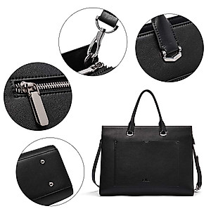 CLUCI Leather Briefcase for Women Laptop 15.6 Inch Professional Business Work Ladies Computer Handbag Shoulder Bag Black