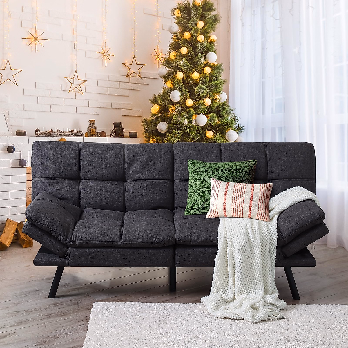 Hcore Sofa Bed,Convertible Sleeper Futon Couch Sofabed, Grey