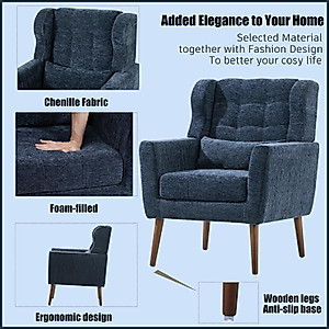 Modern Accent Chair,Chenille Fabric Reading Living Room Side Chair,Single Sofa with Wood Legs, Armchair for Living Room Bedroom(Dark Blue)