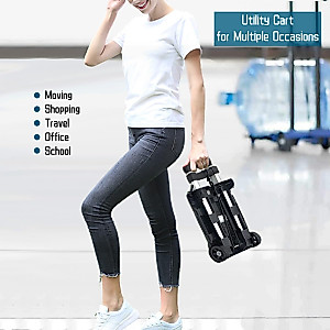 Folding Luggage Cart with Expandable Base Plate,2 Wheels Aluminium Alloy Drawbar Folding Hand Truck Dolly,Collapsible Light Duty Dolly for Moving Shopping Travel Office Use,50lbs(Silvery Drawbar)