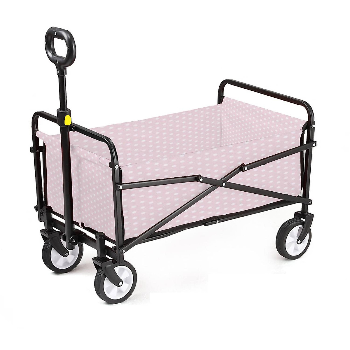 Collapsible Wagon Cart White Polka dot Lecture on White Polka dot Seamless Pink Polka dot Foldable Utility Wagon Large Capacity Garden Cart with Push Bar for Beach Camp Outdoor Shopping