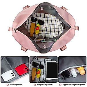 Large Capacity Folding Travel Bag, Expandable Portable Waterproof Travel Duffel Bags, Lightweight Weekender Overnight Carry on Bag for Travel Sports Gym, B Pink