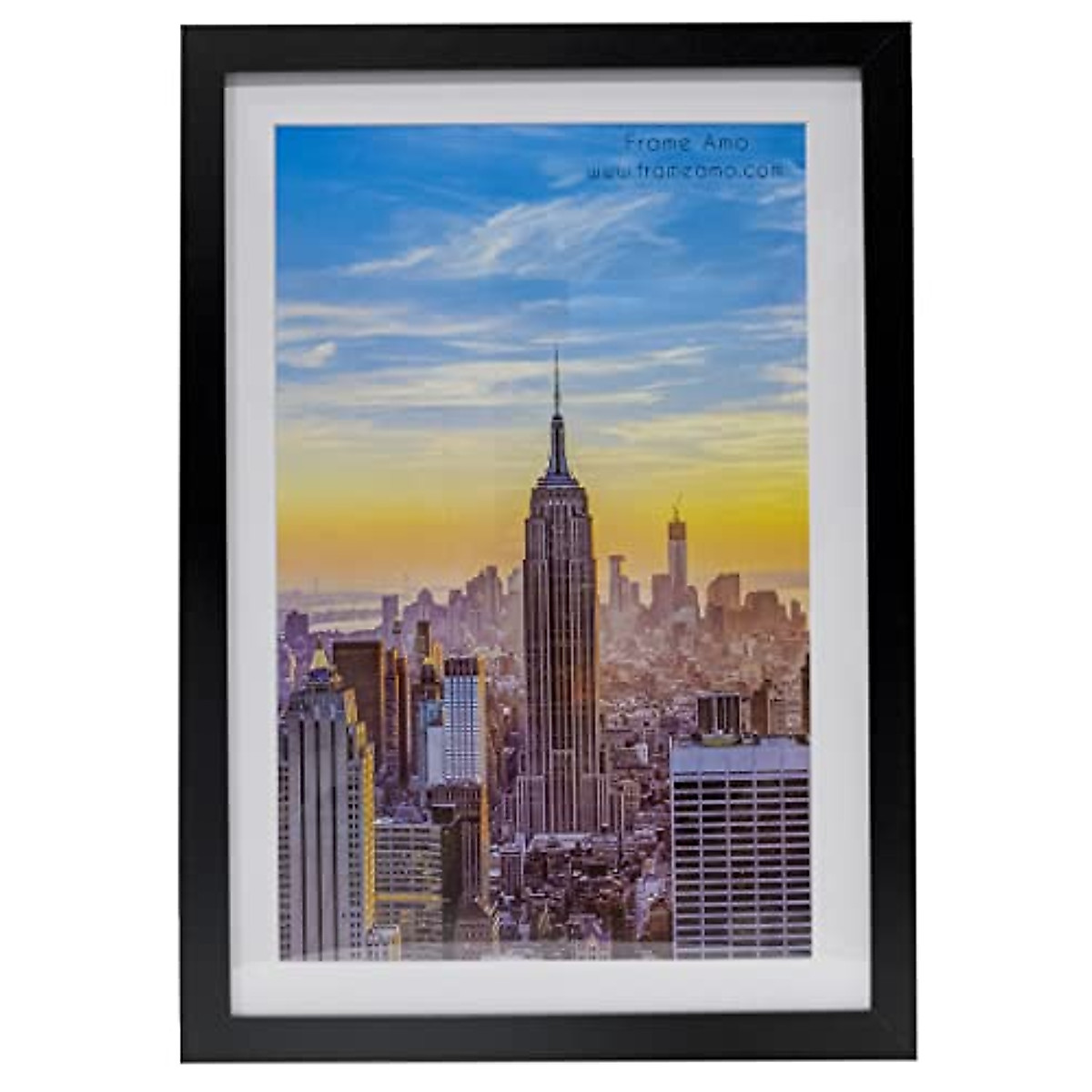 Frame Amo 13x19 Black Picture Frame, White Mat with 10.5x16.5 opening for 11x17 Image, 1 Inch Border, Acrylic Front