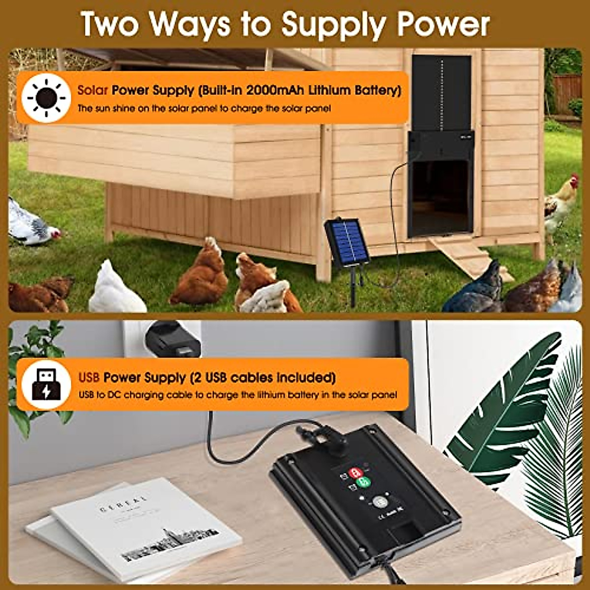 Mollan Automatic Chicken Coop Door - Solar Powered Auto Chicken Door Opener with Timer & Light Sensor, Waterproof & Full Aluminum Predator Resistant Chicken coop Door for Poultry, Fit for Home & Farm