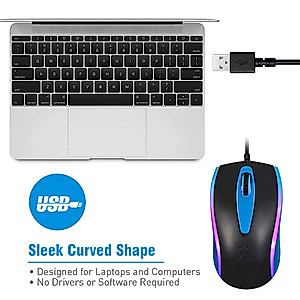 COOLERPLUS Wired Mouse, 1200DPI, Rainbow Breathing Light, USB Computer Mouse for Kids/School/Office/Home/Gaming Mouse, Compatible with Windows for PC, Laptop, Desktop, MacBook(Grey)