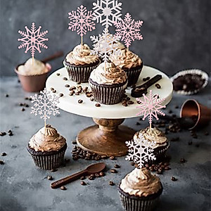 36 PCS Snowflake Cupcake Toppers Glitter Winter Frozen Theme Cupcake Picks Little Snowflake Cake Decorations for Winter Wonderland Baby Shower Kids Birthday Christmas Party Supplies Silver Pink