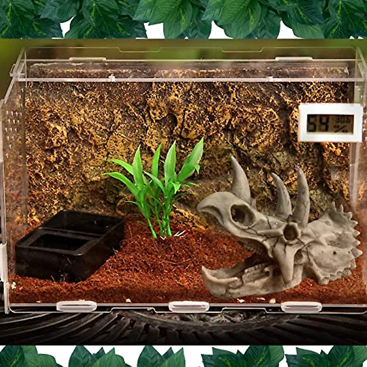 MUYG Bearded Dragon Resin Triceratops Skull Hide Decoration Reptiles Artificial Hideout Cave Landscape Tank Accessories Vines Leaves Hideaway Ornaments for Lizards Snake Gecko