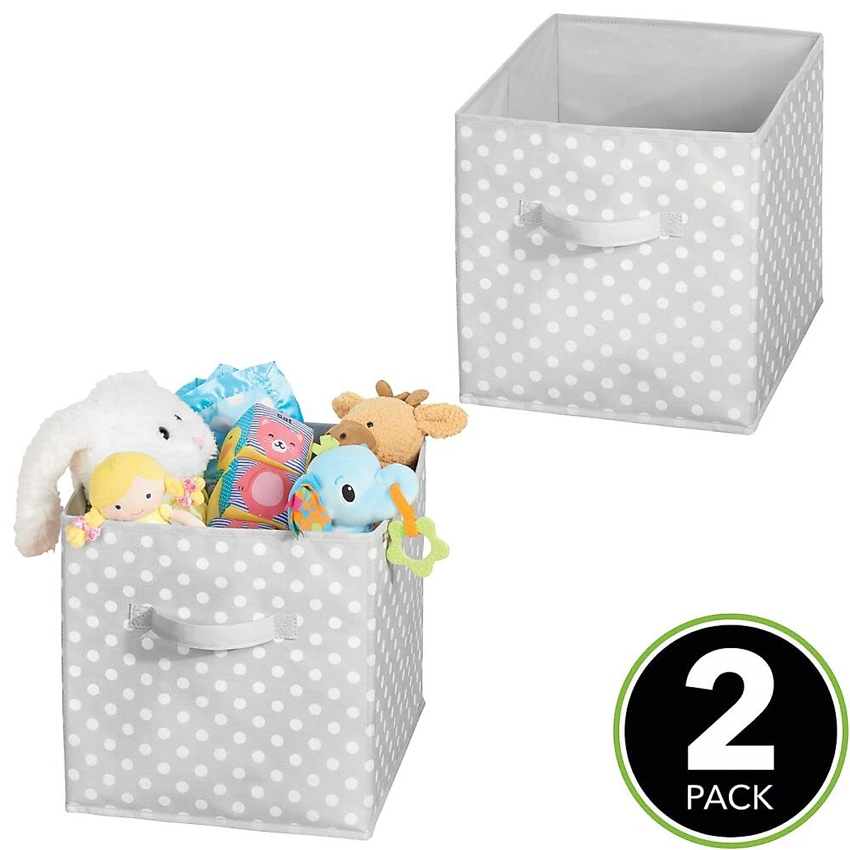 mDesign Soft Fabric Closet Storage Organizer Cube Bin Box, Handle - Storage for Baby Child/Kids Room, Nursery, Toy Room, Furniture Units, Shelf - 12.75" High - 2 Pack - Gray/White Polka Dots