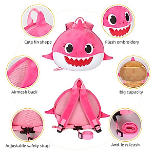 Supercute Kid's Backpack 3D Shark Shape With Toddler Safety Harnesses & Leashes, Preschool Backpack for 2-5 Years Old Girls Boys (Rose)