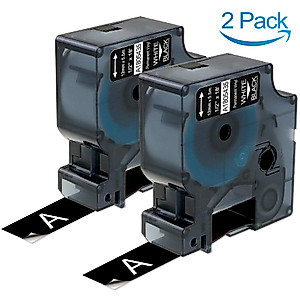 Aonomi Compatible Industrial Label Tapes Replacement for DYMO 1805435 Permanent Vinyl Label Tape for DYMO Rhino 4200, 5200, 5000, 6000 Industrial Label Maker, (White on Black, 1/2" x 18'),2-Pack