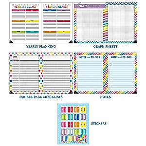 Schoolgirl Style Hello Sunshine Teacher Planner, 8" x 11" Undated Teacher Planner With Planner Stickers, Rainbow Teacher Planners and Lesson Planner for Classroom Organization and Rainbow Décor