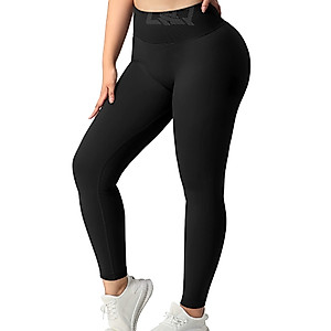 QOQ Women High Waist Workout Leggings Seamless Butt Lift Scrunch Booty Yoga Pants Vital Tummy Control Compression Tights Black XXL