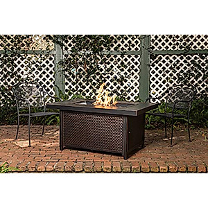 Fire Sense 62750 Weyland Hammered Aluminum Convertible Gas Fire Pit Table 55000 BTU Multifunctional Outdoor Firepit with Fire Bowl Lid, Nylon Cover & Clear Fire Glass Bronze Finish - Rectangular 48"