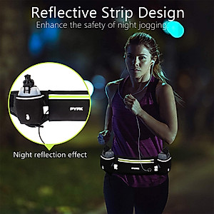 PYFK Upgraded Running Belt with Water Bottles, Hydration Belt for Men and Women, Water Bottle Holder Running Pouch Belt, Fanny Pack Fits 7 inches Phones, Waist pack for Running Hiking (Green)