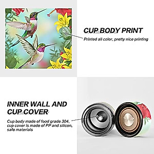 CaTaKu Flower Hummingbirds Water Bottle Insulated 16 oz Stainless Steel Flask Thermos Bottle for Coffee Water Drink Reusable Wide Mouth Vacuum Travel Mug