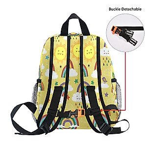 MNSRUU Toddler Backpack, Rainbow Kids Backpack Yellow Sun Small Bookbag for Girls Kawaii Mini Travel Backpack for Preschool
