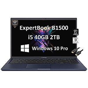 ASUS ExpertBook B1 B1500 15.6" FHD (Intel 4-Core i5-1135G7, 40GB RAM, 2TB PCIe SSD, Military Grade Durable) Business Laptop, Fingerprint, Backlit, 3-Year Warranty, IST HDMI, Win 10/11 Pro
