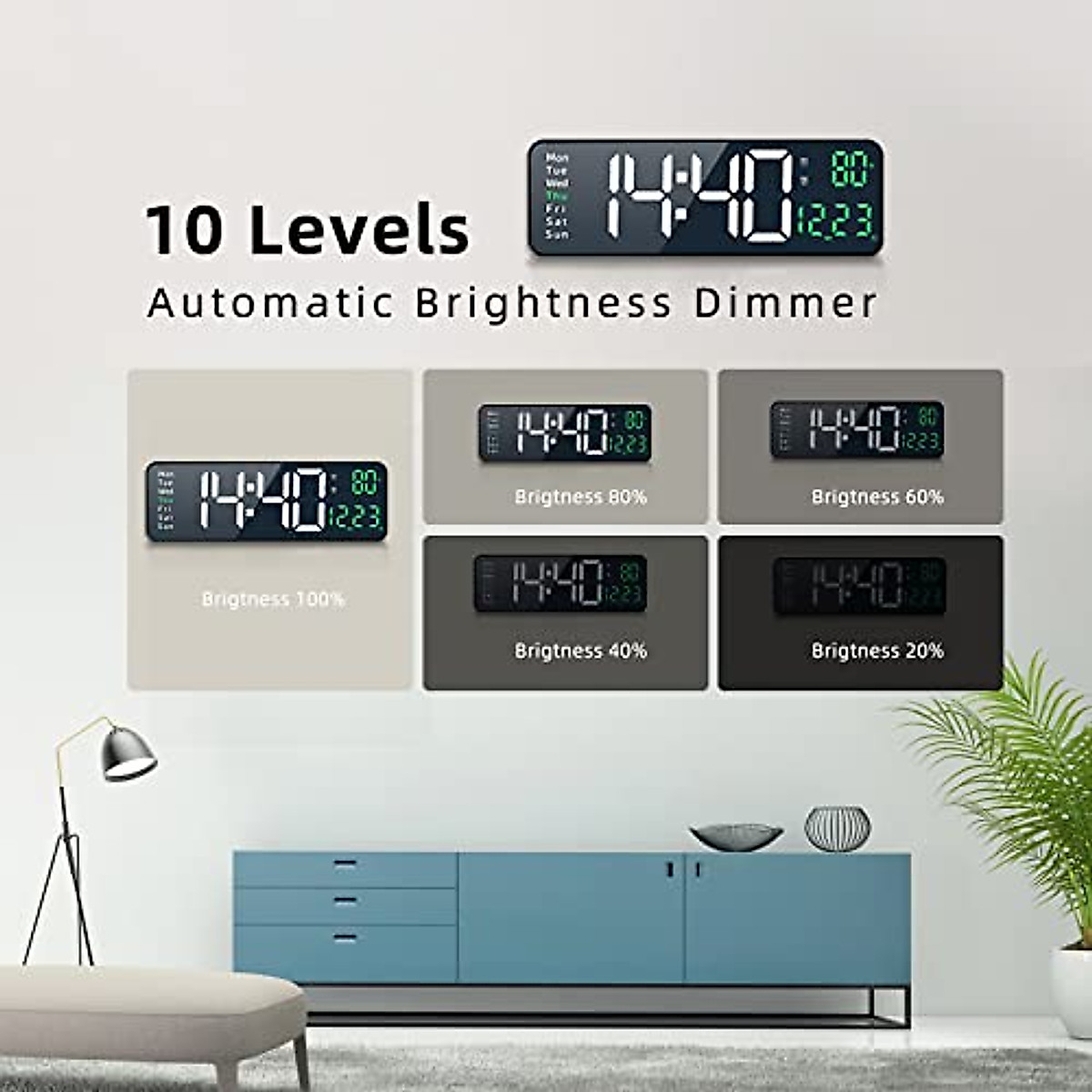 SHLNL Digital Wall Clock,16.2 Inch Large Digital Wall Clock, Large Display with Remote Control,Automatic Brightness Digital Alarm Clock with Indoor Temperature,Date,Week(Green)…