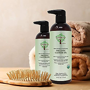 MOUNTAIN TOP Castor Oil (16oz / 473ml) USDA Organic 100% Pure, Cold Pressed, Unrefined, Premium Grade Moisturizer for Lashes, Brows, Skin & Hair - Promotes Thicker Eyebrows, Eyelashes & Healthier Skin