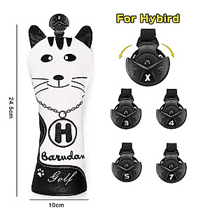 Barudan Golf Wood Headcovers Head Covers Set for 1 Driver 460cc Fairway Hybrid Rescue Utitliy with Adjustable Number tag Black and White Kitten Animal Series Leather Well Made