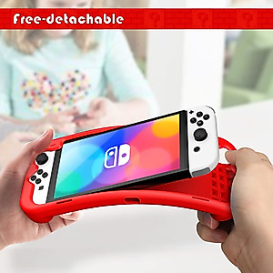 KENOBEE Silicone Case Compatible with Nintendo Switch OLED Model 2021, Soft Lightweight Ergonomic Grip Protective Cover with Shock-Absorption and Anti-Scratch Design for Switch OLED, Red