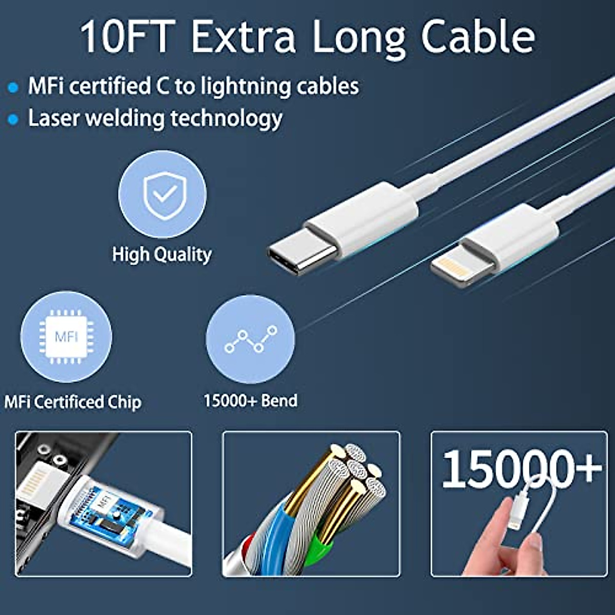 [MFi Certified] USB C iPhone 14 13 12 Fast Charger Block and 10FT Long iPhone Lightning Charging Cord Compatible for iPhone 14 Pro Max/14 Pro/14, 13/12/11 Pro Max, 13/12/11 Pro,iPad