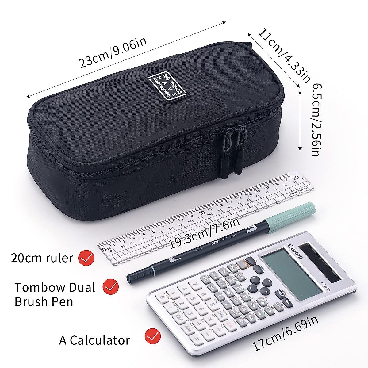 CICIMELON Durable Pen Pencil Case for School Supplies, High Capacity Pencil Bag Pouch Organizer for Teen Girls Boys Adults, Black