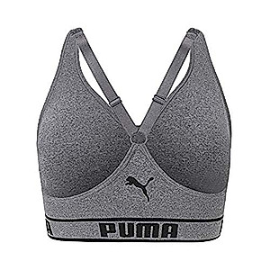 PUMA womens Seamless Sports Bra, Grey/Black, X-Large US