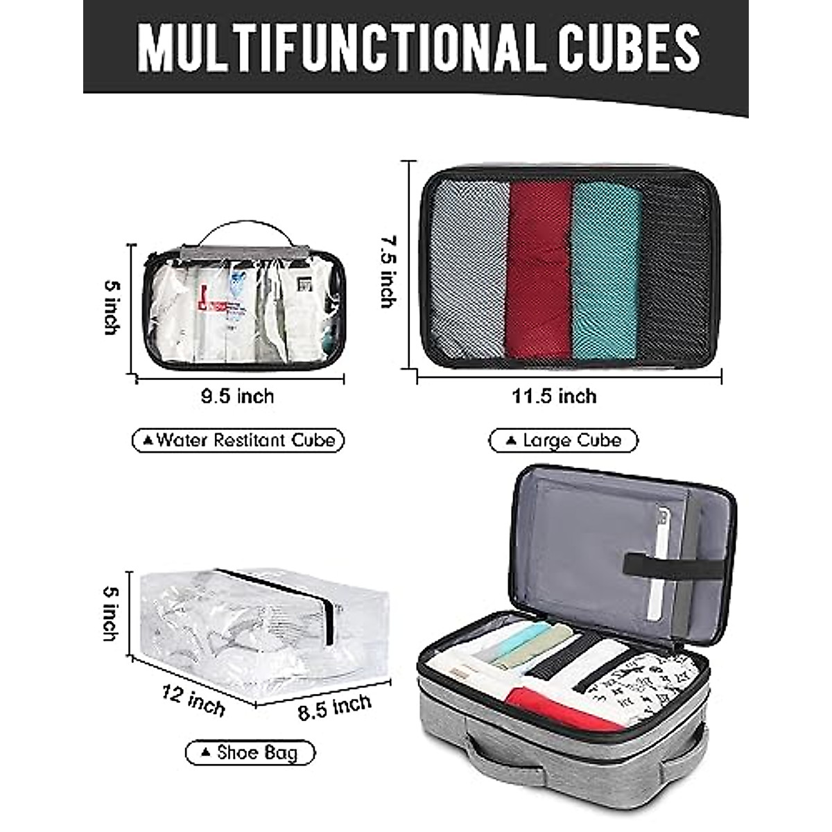 Carry on Backpack, 50l Large Travel Backpack with 3 Packing Cubes, Expandable Airline Approved 17inch Laptop Backpack, Business Weekender Daypack Overnight Luggage Duffel Bag Gifts for Men Women,Grey