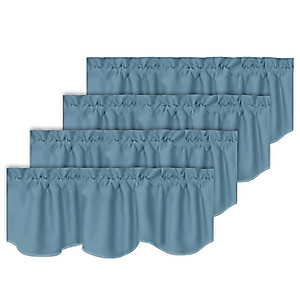 Turquoize Blackout Curtain Valances Solid Rod Pocket Scalloped Valances Short Curtain Panels for Kitchen Window/Bedroom/Barthroom, 52" x 18" Inches, 4 Panels, Citadel