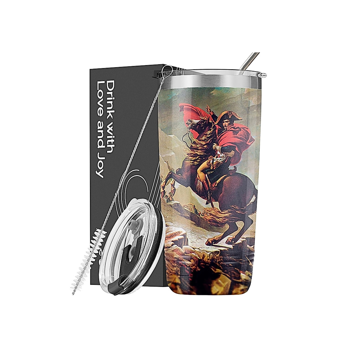 Onebttl History Teacher Christmas Gifts for Men, Napoleon Bonaparte Gifts for French History Lover, 20oz Stainless Steel Insulated Tumbler with Straw, Lid