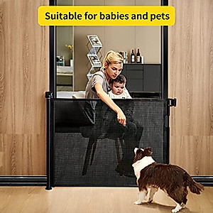 Retractable Baby Gate,Mesh Baby Gate or Mesh Dog Gate,33" Tall,Extends up to 55" Wide,Child Safety Gate for Doorways, Stairs, Hallways, Indoor/Outdoor(33x55 Inch, Black)