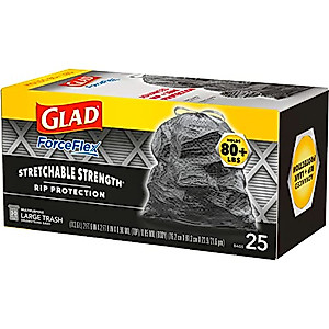 Glad Large Drawstring Trash Bags, ForceFlex 30 Gallon Black Trash Bags, 25 Count